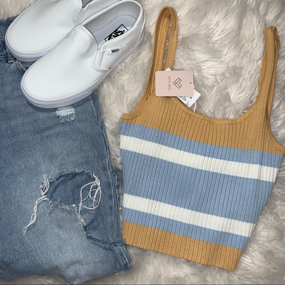 Tops | Baby Blue And Yellow Cropped Tank | Poshmark
